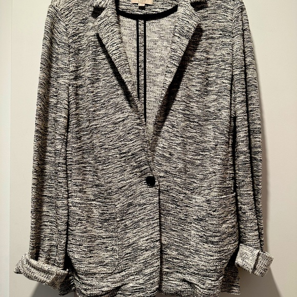 LOFT | Jackets & Coats | Relaxed Jacket In Black And White Heather | Poshmark